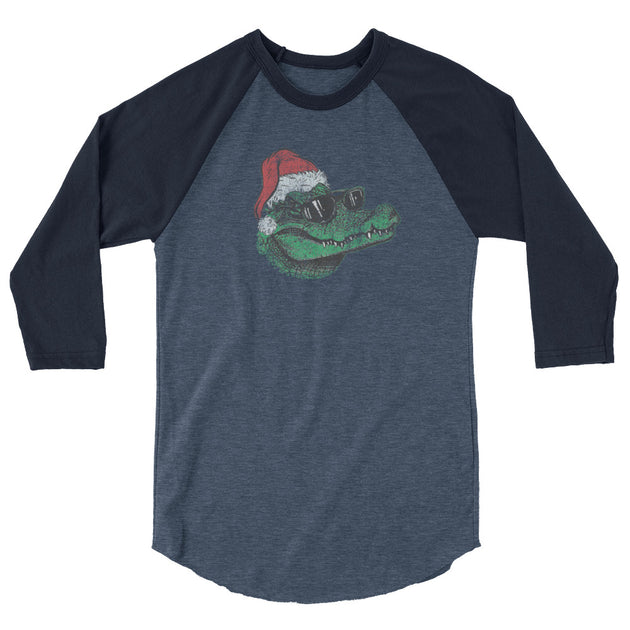 Santa Gator Claus 3/4 Sleeve Raglan T-Shirt | NOLA REPUBLIC T-SHIRT CO.